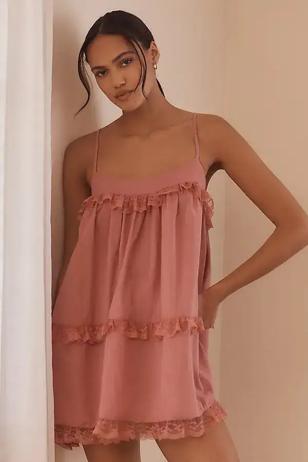 Anthropologie Lace-Trim Ruffle Mini Nap Dress In Purple - 39% Off |  Editorialist