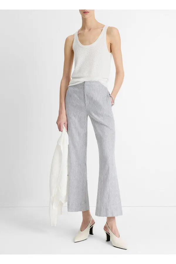 Vince Ticking Linen-cotton Crop Flare Trouser - Stripe