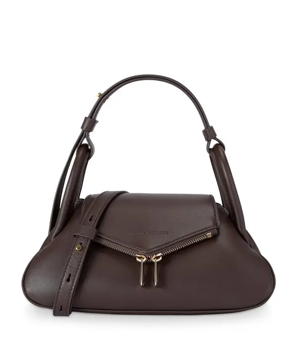 Amina Muaddi Small Leather Gemini Shoulder Bag - Brown