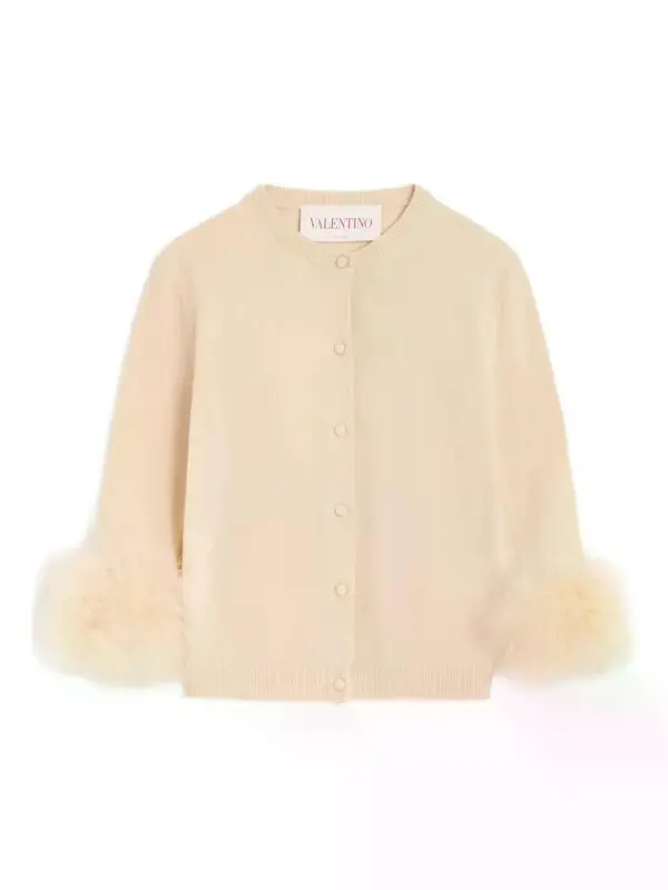 Valentino Garavani Feather-cuff Cardigan - Neutrals
