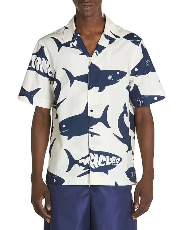 Moncler Camp Collar Short Sleeve Shirt - Dark Blue