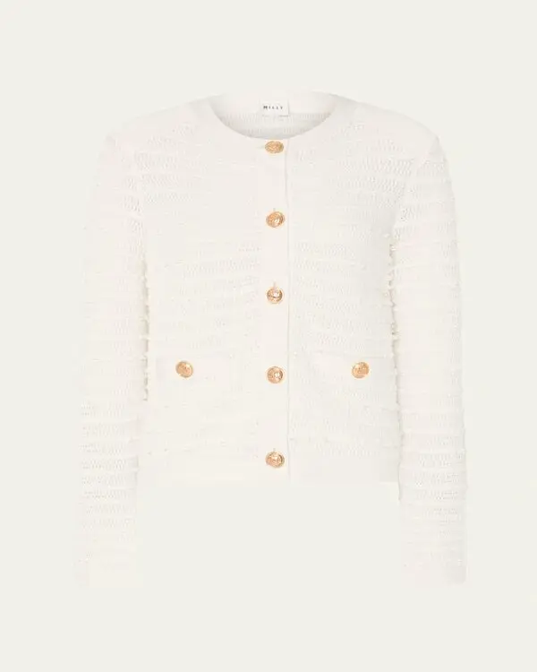 MILLY Beaded Knit Button-down Cardigan