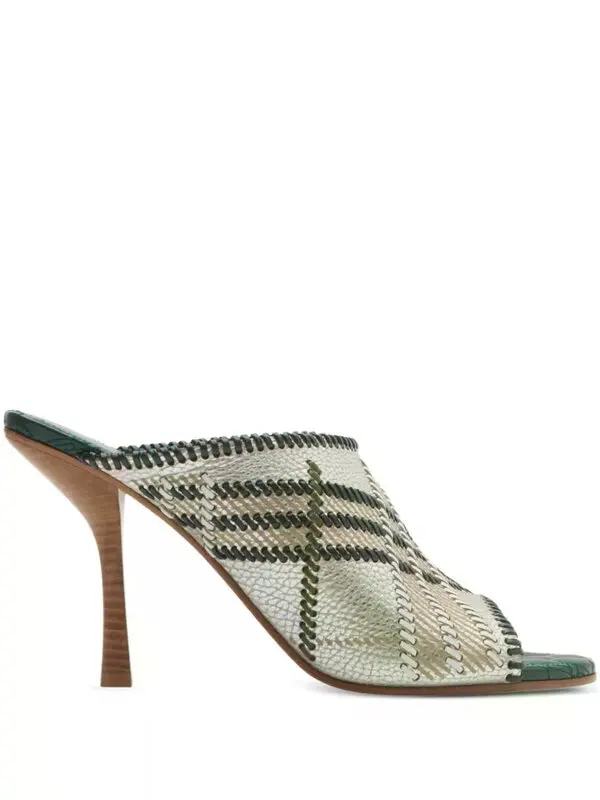 Burberry 90mm Checked Leather Sandals - Silver