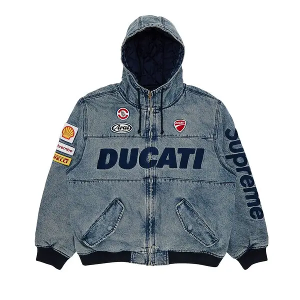 Supreme X Ducati Hooded Racing Denim Jacket - Blue