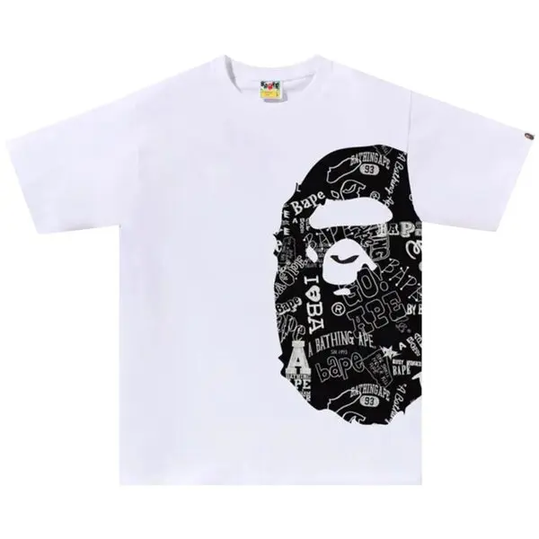 BAPE Hand Drawn Pattern Side Big Ape Head Tee /black - White