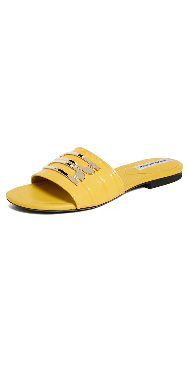 Victoria Beckham Croc-embossed Leather Slides