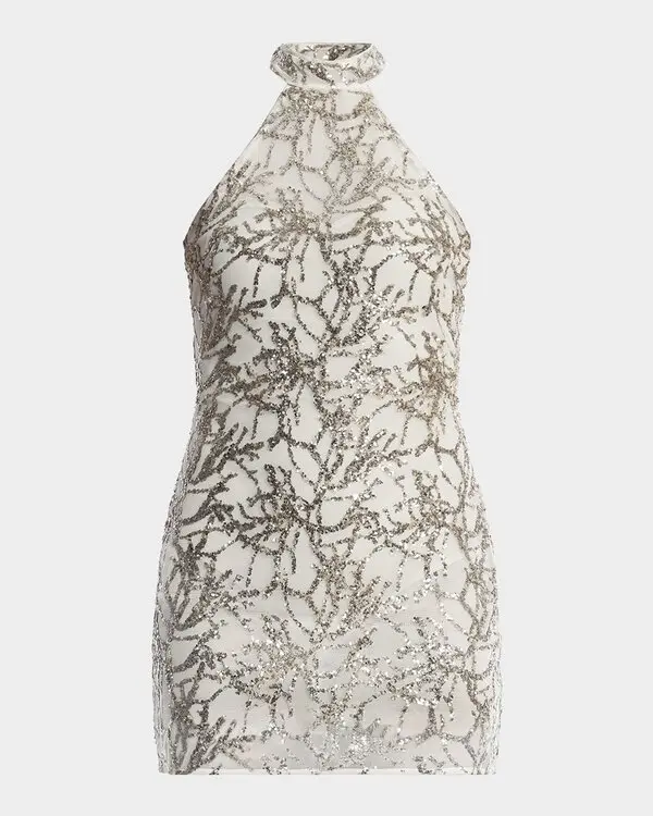 Bcbgmaxazria Sequin-embellished Halter Mini Dress