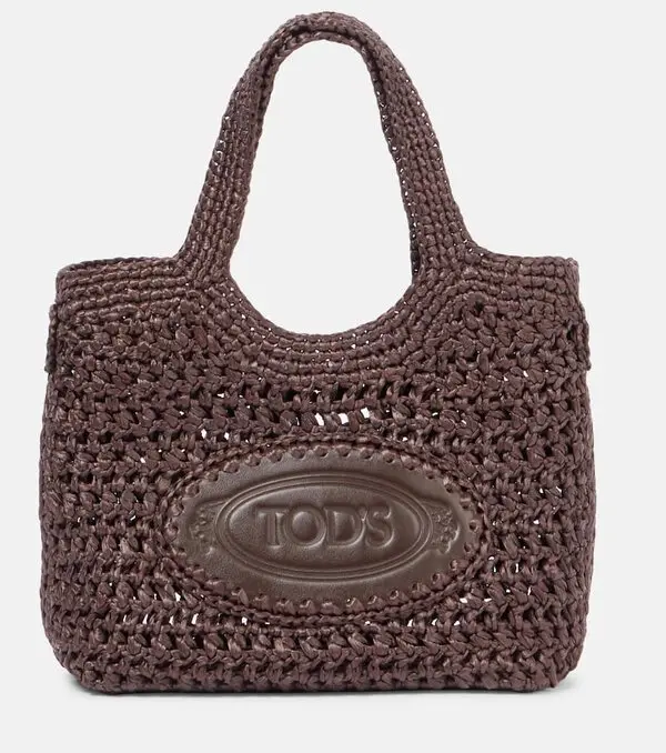 TOD'S Logo Raffia Tote Bag - Brown