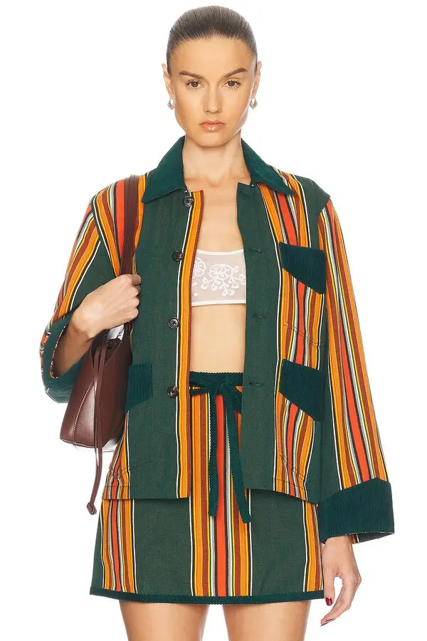 BODE Parakeet Stripe Craft Jacket - Green Multi