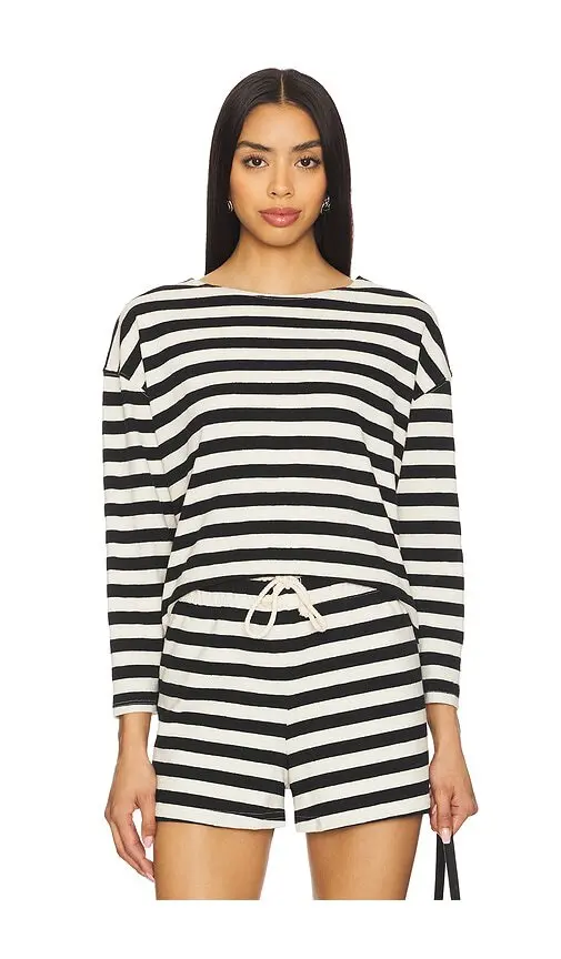 PERFECTWHITETEE Taylor Striped Long Sleeve Top - True Black & Natural Stripe