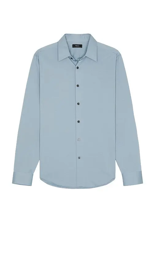 Theory Sylvain Structure Knit Shirt In Slate - Rainstorm