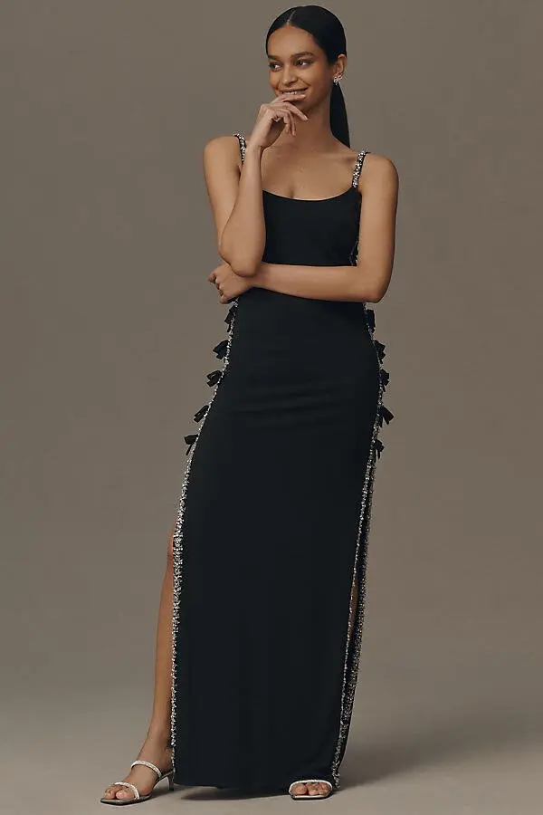 Mac Duggal Embellished Bow Crepe Maxi Dress