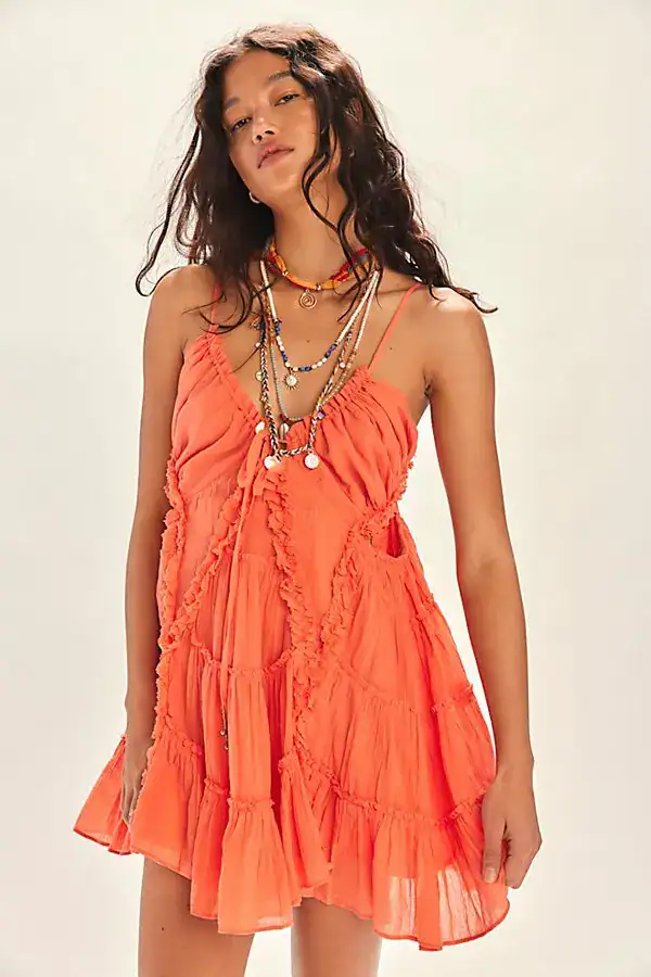 Free People Coconico Mini Dress - Fusion Coral | Editorialist
