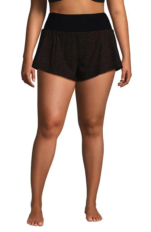 LANDS' END 3" Swim Shorts With Panty - Brown Leopard