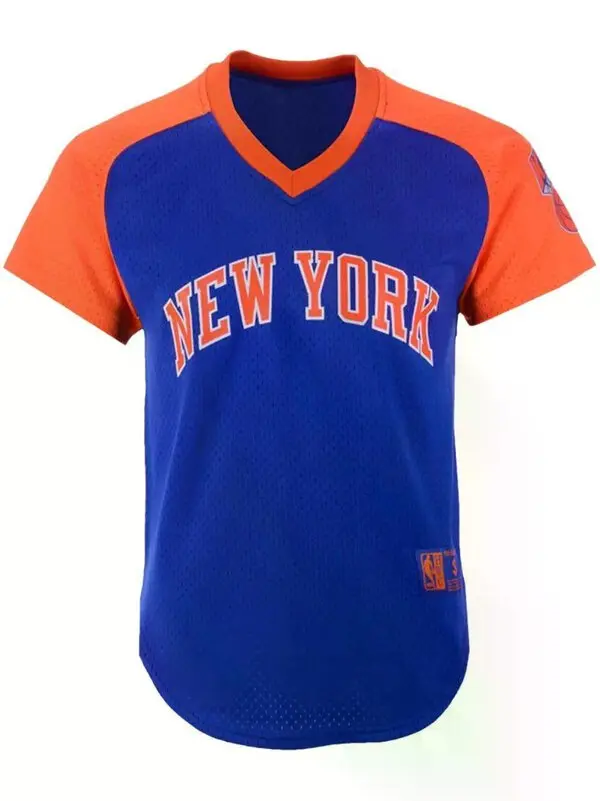 Mitchell & Ness Final Seconds Mesh V-neck Nba Knicks T-shirt - Blue