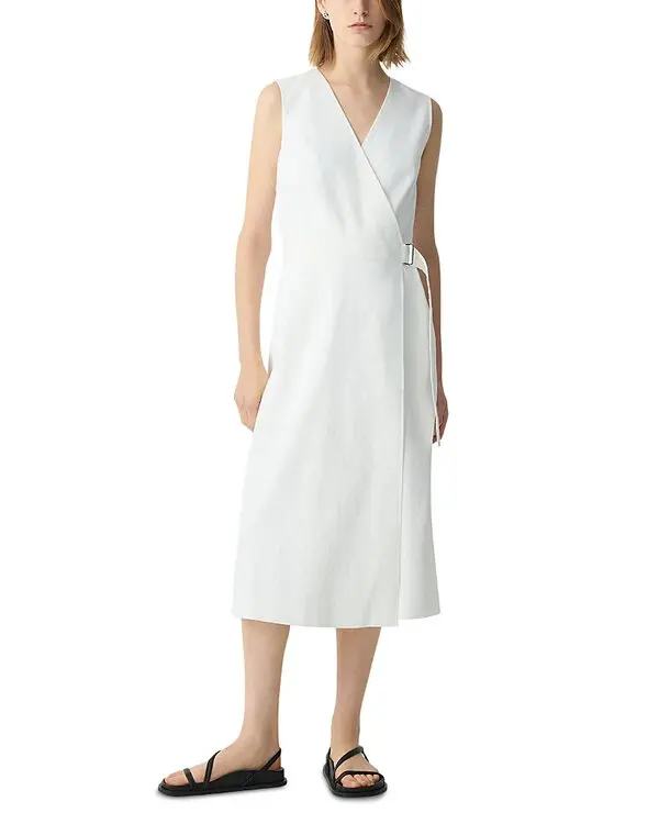 Theory Sleeveless Linen Blend A-line Wrap Dress - White