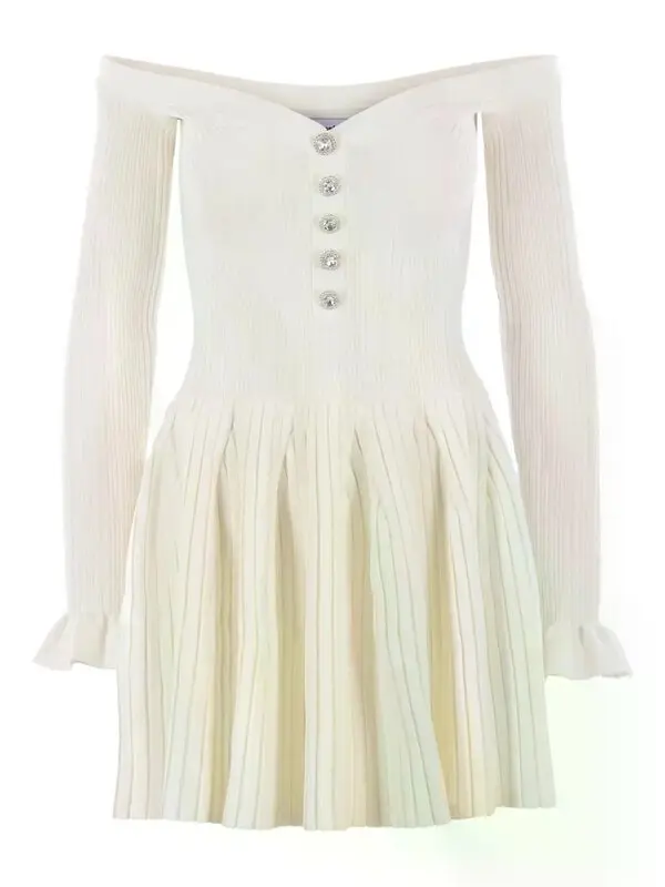 SELF-PORTRAIT Striped Off-shoulder Dress - White