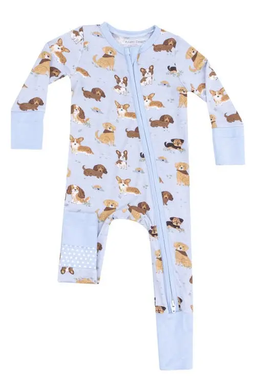 ANGEL DEAR Dog Print Convertible Zip Romper - Blue