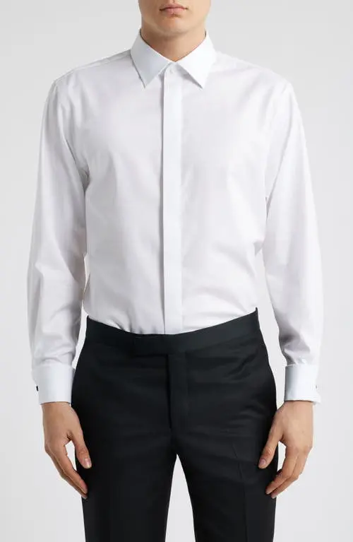 Nordstrom Traditional Fit Non-iron White Cotton Tuxedo Shirt - White Steven Texture