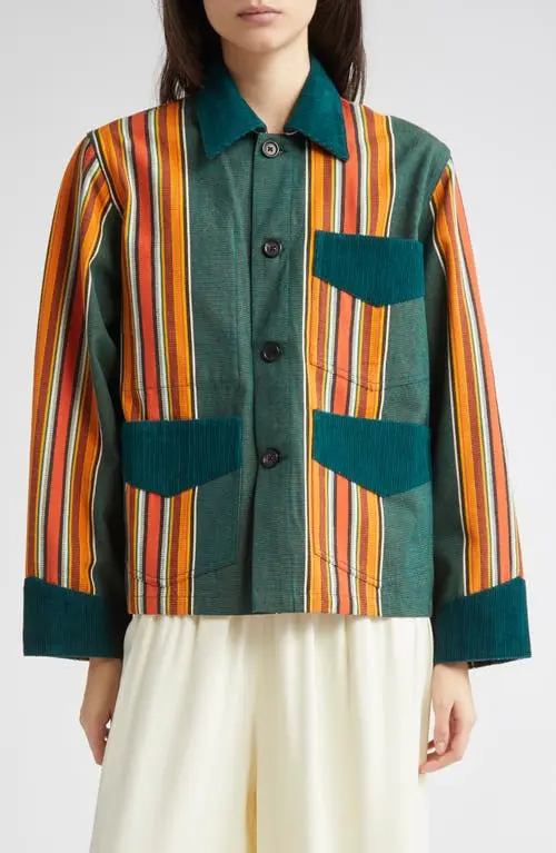 BODE Parakeet Stripe Craft Jacket - Green Multi