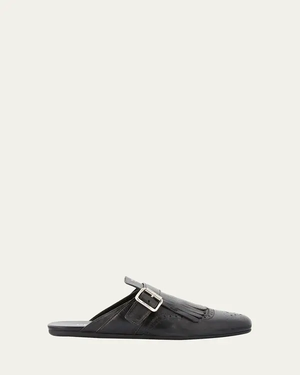 Prada Vitello Leather Fringe Loafers - Nero