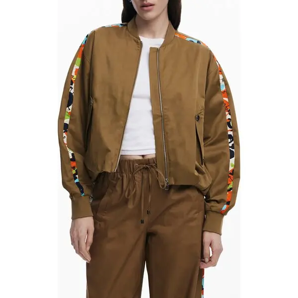 Desigual Contrast Sleeve Stripe Bomber Jacket