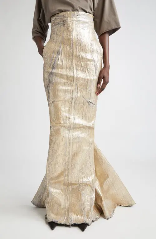 Rick Owens Lido Coated Metallic Denim Maxi Skirt - Gold