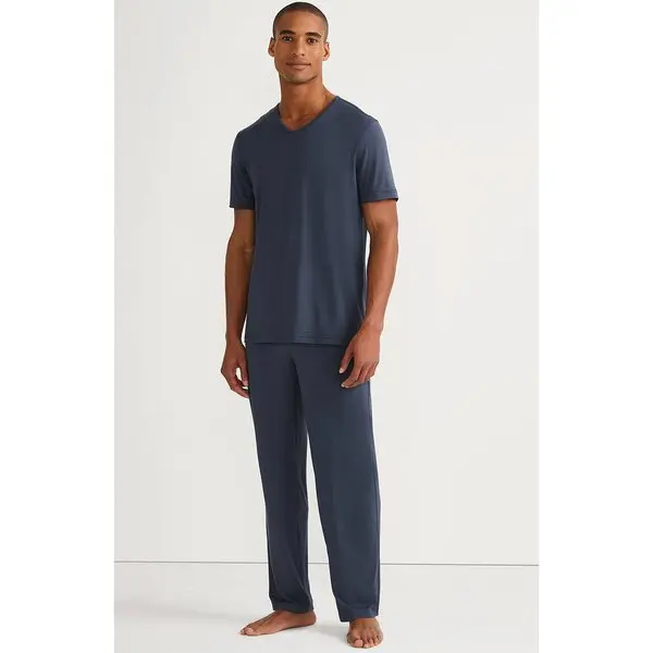 LANDS' END Short Sleeve Cooling Knit V-neck Pajama Set - Slate Blue