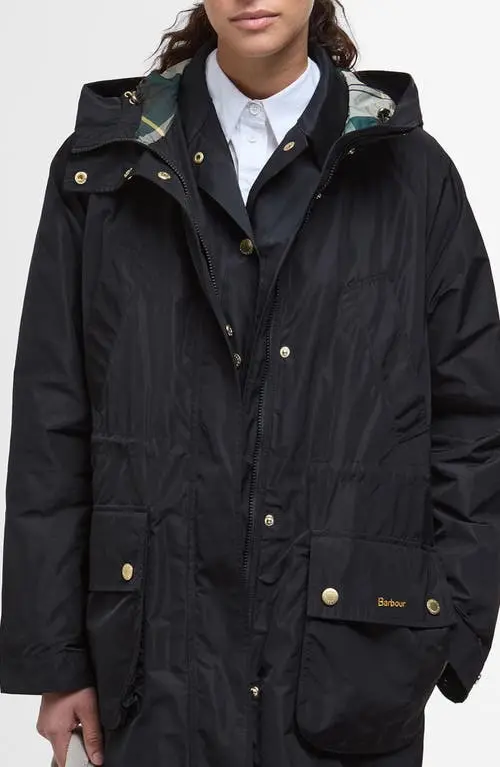 Barbour Una Showerproof Hooded Raincoat - Black Ancient Tartan