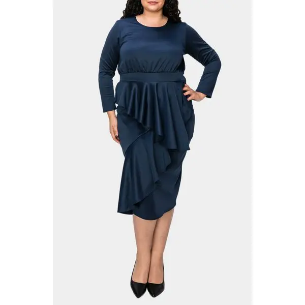 L I V D Alexandra Ruffle Body-con Dress - Navy