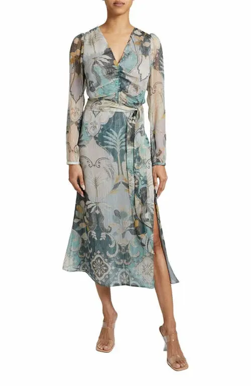 Santorelli Blaire Printed Silk Crinkle Chiffon Midi Dress