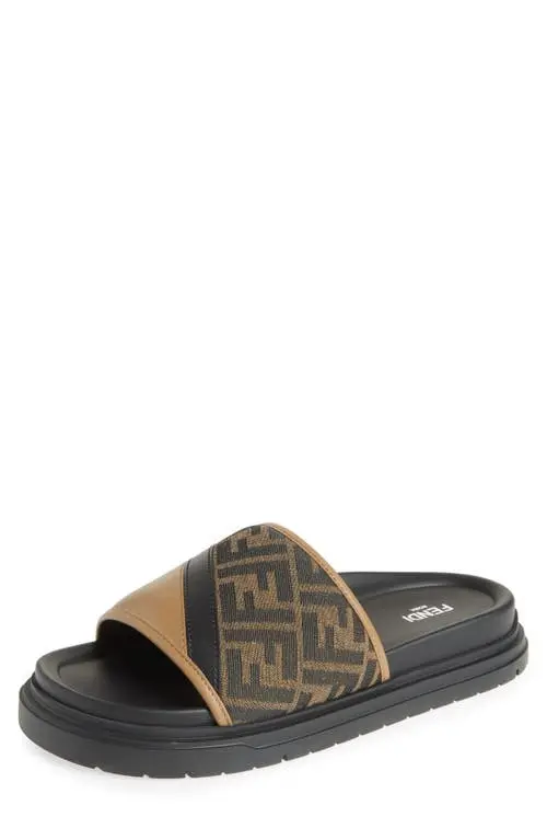 Fendi Diagonal Slide Sandal - Sand.ner.tabacc.nero