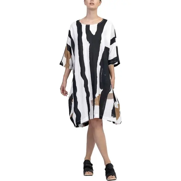 Alembika Zebra Print Linen T-shirt Dress - White/black