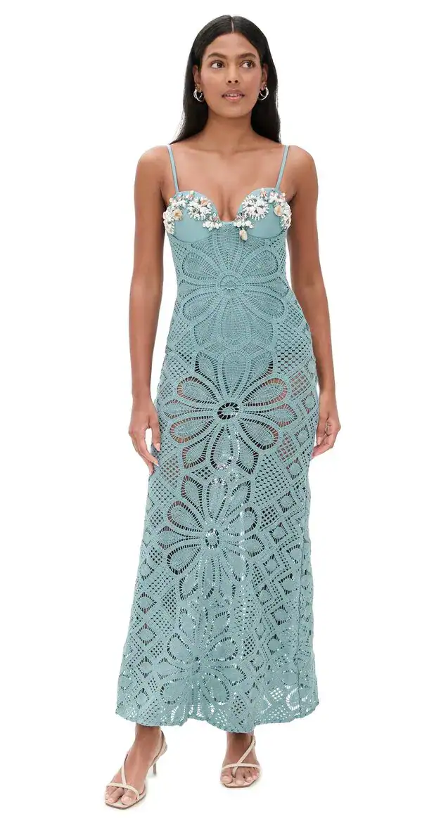 sachin and babi light blue dress Denim Blue Embroidered Dress With Crochet Shrug For Girls – Lagorii Kids main image 0