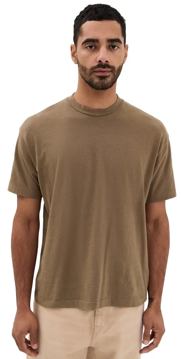 ASHER Noah Cotton Linen Tee - Mushroom