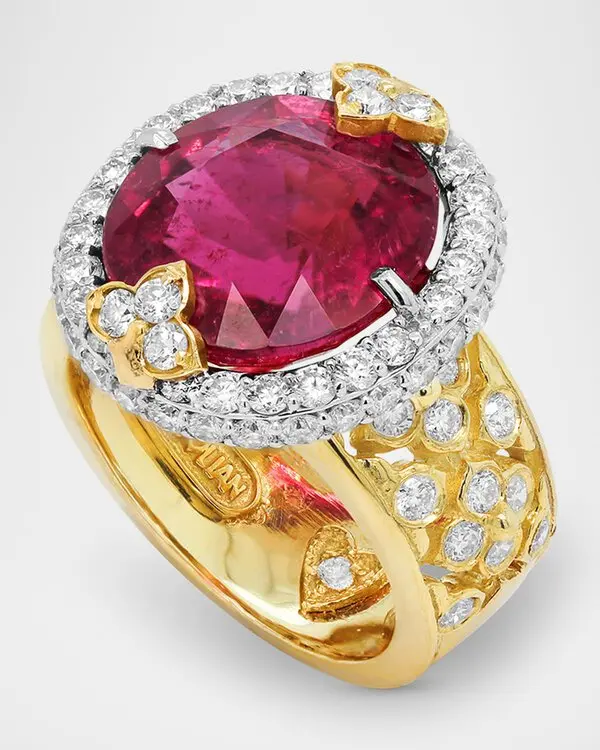 STAMBOLIAN 18k Yellow Gold Cocktail Ring With And Diamonds - Rubellite