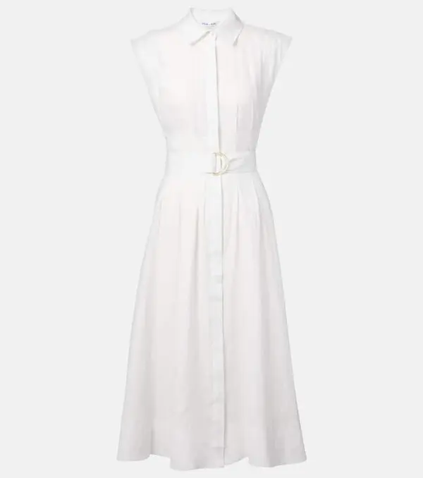 Veronica Beard Loreta Belted Linen Midi Shirt Dress - White
