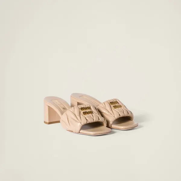 Miu Miu Matelassé Nappa Leather Slides - Sand Beige
