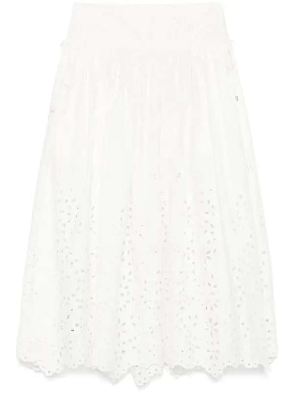 SELF-PORTRAIT Cotton Embroidered Midi Skirt