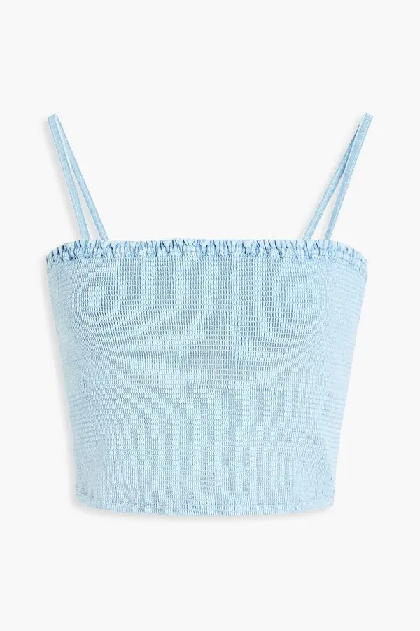 Alice + Olivia Cropped Shirred Denim Top