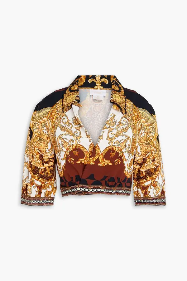 Camilla Cropped Crystal-embellished Crepe Wrap Top