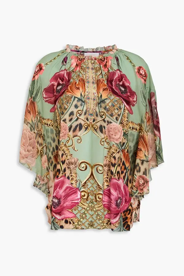 Camilla Crystal-embellished Printed Silk Crepe De Chine Top
