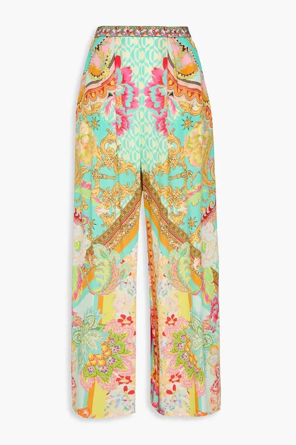 Camilla Crystal-embellished Printed Wide-leg Pants - Mint