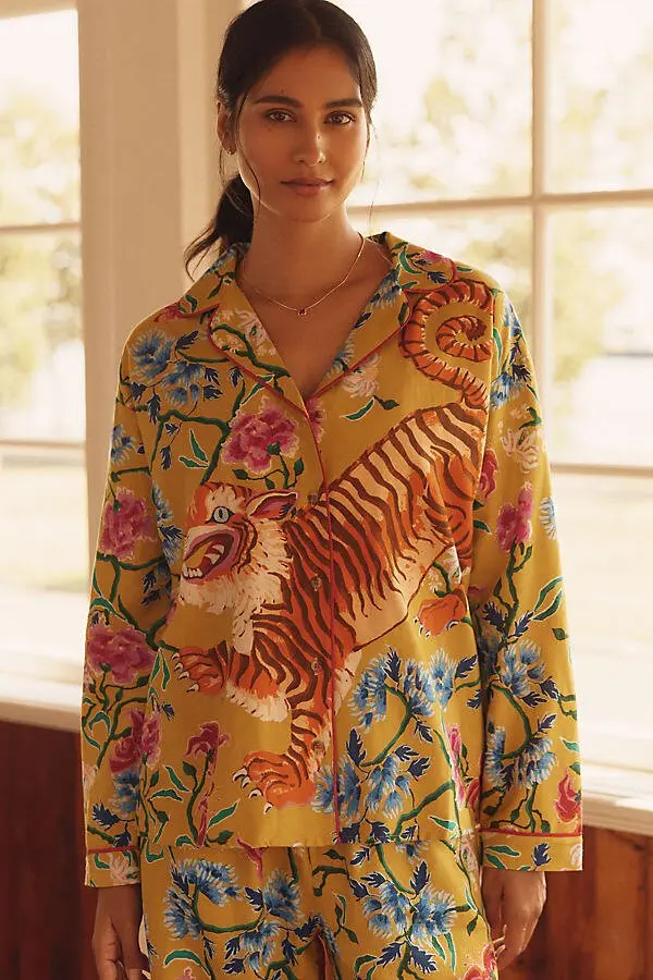 LYREBIRD Cloud Flannel Pajama Top - Paige Gemmel Citron Tiger Print