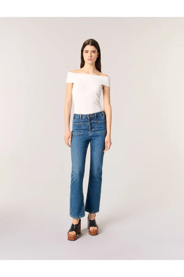 Maje Rib Knit Bardot-neck Top