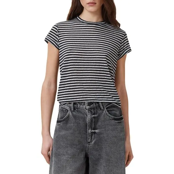 All Saints Anna Stripe Cotton Blend T-shirt - Chalk/ink