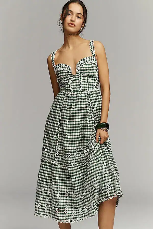 slim fit dress slacks Green & White Toile Halter Midi Dress - All Dresses