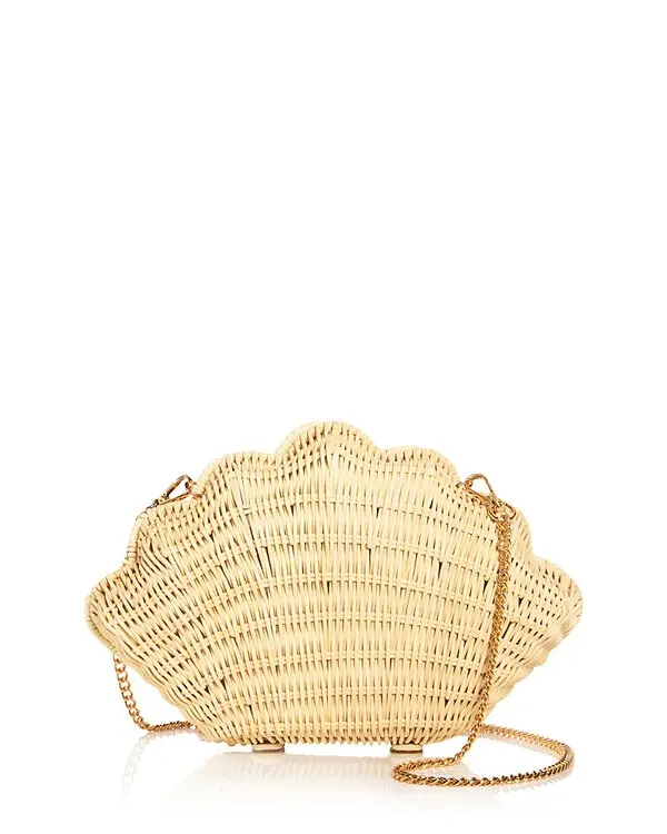 Aqua Shell Wicker Clutch