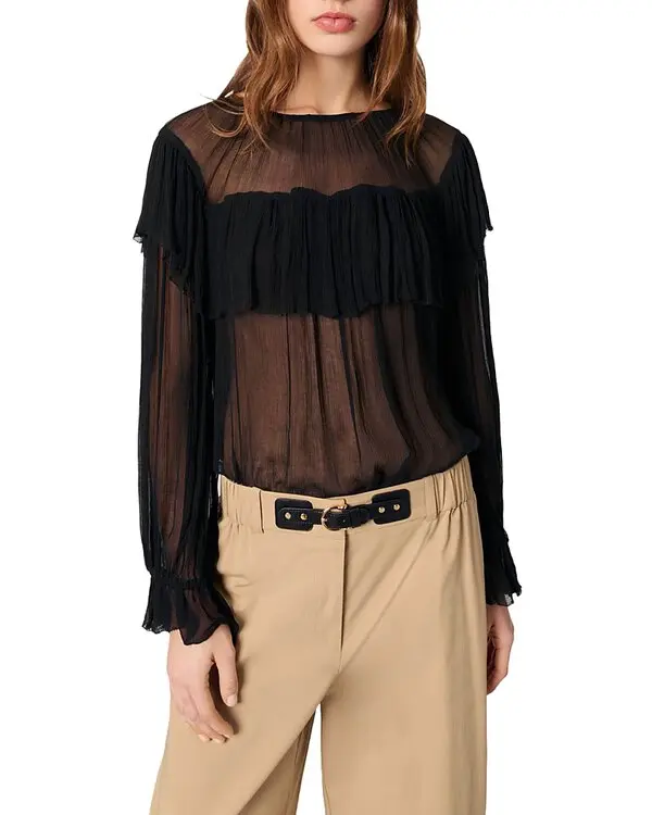 Maje Ruffled Chiffon Blouse - Black