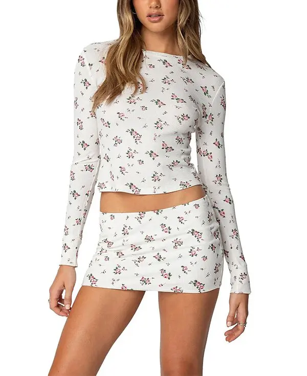EDIKTED Floral Waffle T-shirt